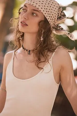 Free People Lotus Paisley Print Bandana Tan