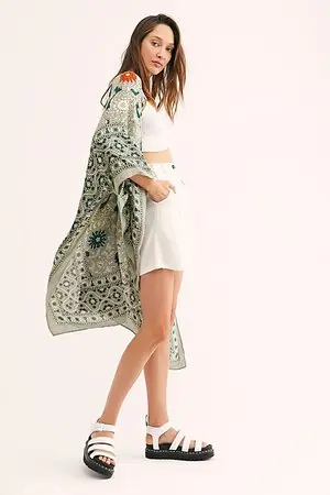 Free People Magic Dance Border Print Duster - Moss