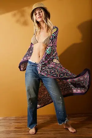 Free People Magic Dance Border Print Duster Plum Combo
