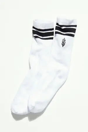 LUCKY HONEY Movement Logo Stripe Crew Socks - White