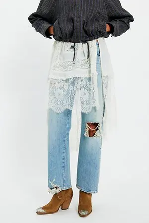 Free People Western Style Leather Boots With Etched Metal Toe - Ocre Suede