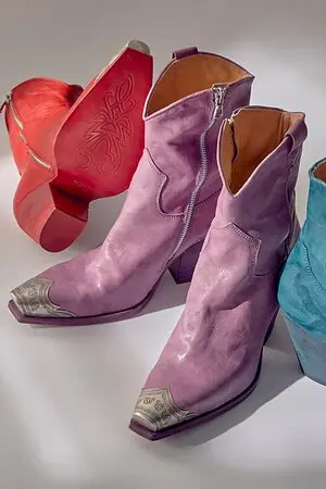 Free People Western Style Leather Boots With Etched Metal Toe Orchid