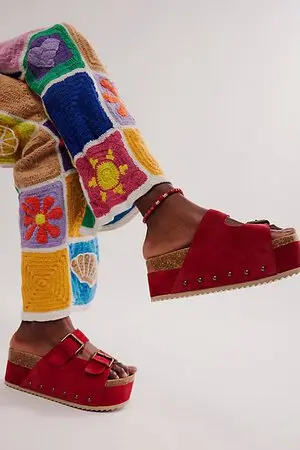 Intentionally Blank Rule Breaker Flatform Sandals Red Hot