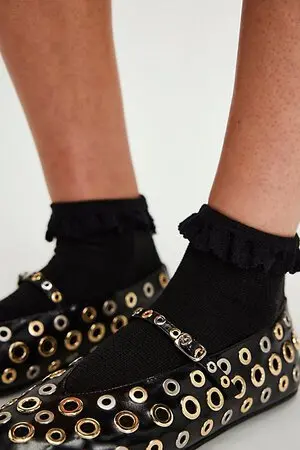 Free People Waffle Knit Ankle Socks - Black