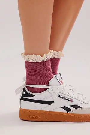 Free People Waffle Knit Ankle Socks - Cabernet