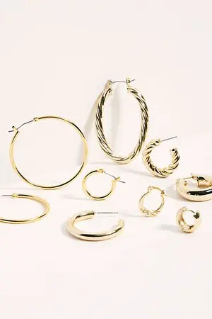 Free People Plated Hoop Earring Set - Gold Delicate