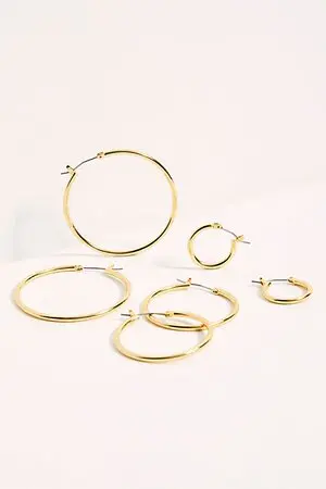 Free People Plated Hoop Earring Set - Gold Delicate