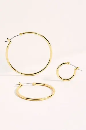 Free People Plated Hoop Earring Set - Gold Delicate