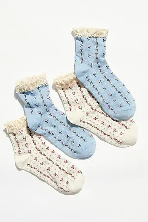 Free People Free People Rosebud Waffle Knit Ankle Socks Cerulean