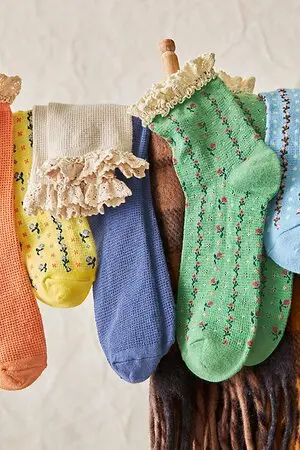 Free People Free People Rosebud Waffle Knit Ankle Socks Green