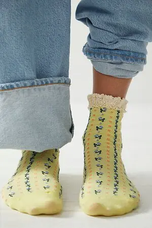Free People Free People Rosebud Waffle Knit Ankle Socks Lemon