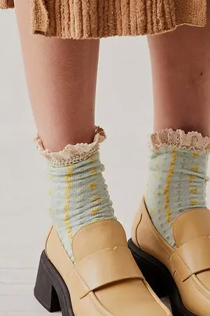 Free People Free People Rosebud Waffle Knit Ankle Socks Mint