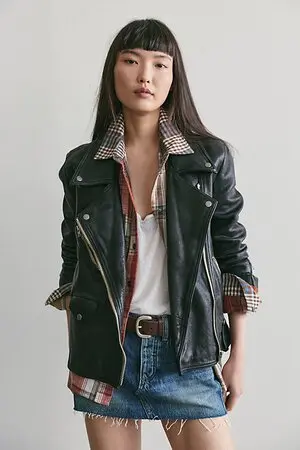 Free People We The Free Jealousy Leather Moto Jacket - Distressed Black