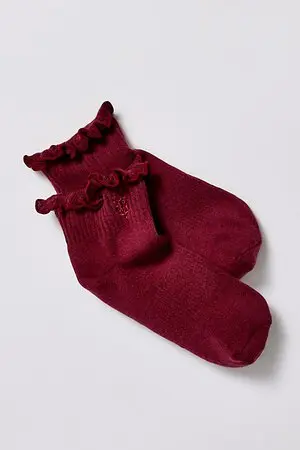 Free People FP Movement Classic Ruffle Ankle Socks Cranberry