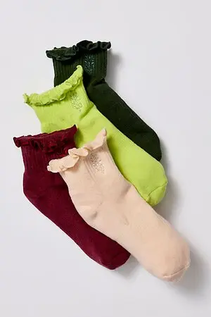 Free People FP Movement Classic Ruffle Ankle Socks Green