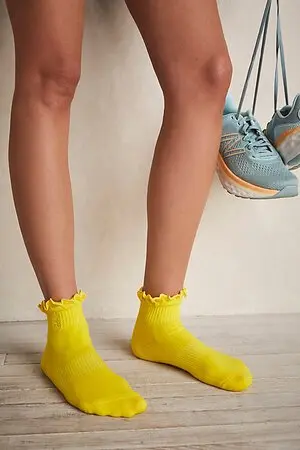 Free People FP Movement Classic Ruffle Ankle Socks Lemon