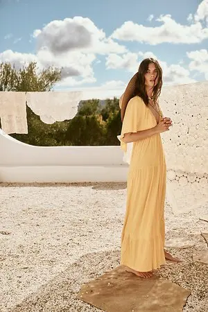 Free People Free-est Maxi Dress With Flutter Sleeves And Tiered Silhouette Bird Of Paradise