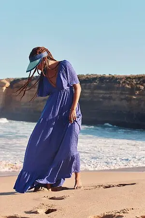 Free People Free-est Maxi Dress With Flutter Sleeves And Tiered Silhouette Regency Purple