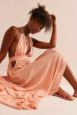 Free People Look Into The Sun Maxi Dress Coral Pink