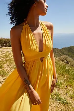 Free People Look Into The Sun Maxi Dress Sunset Gold