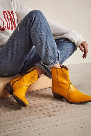 Free People Western Ankle Boots Yellow Patent