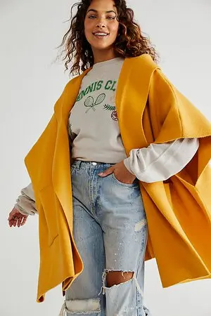 Free People Free People All I Need Cozy Hooded Duster Gold