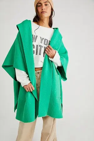 Free People Free People All I Need Cozy Hooded Duster Kelly Green