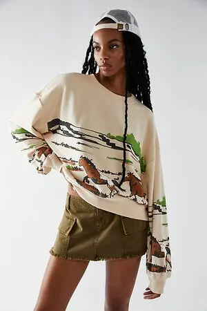 Daydreamer Running Horses Oversized Crewneck