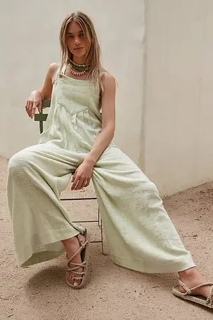 Free People Sun-Drenched Overalls Aloe Wash