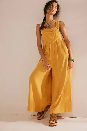 Free People Sun-Drenched Overalls Honey Gold