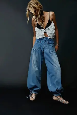 Free People We The Free Lotus Balloon Jeans Mid Blue