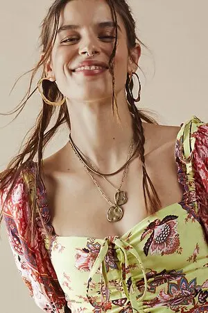 Free People Oversized Coin Layered Necklace Brass