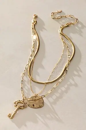 Free People Oversized Coin Layered Necklace Key