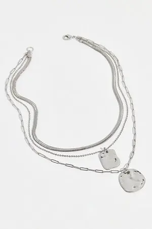 Free People Oversized Coin Layered Necklace Matte Silver