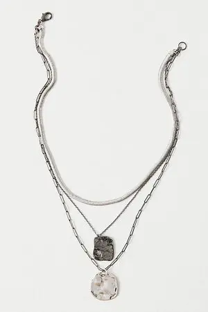 Free People Oversized Coin Layered Necklace Silver Hematite Mix