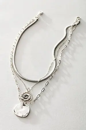 Free People Oversized Coin Layered Necklace Silver Swirl