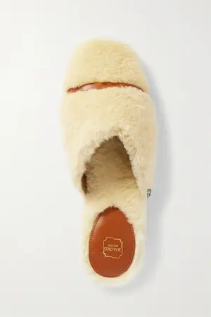 MALONE SOULIERS Rene Leather-trimmed Shearling Slippers