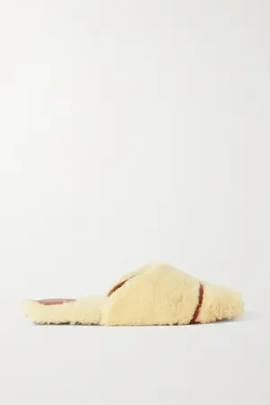 MALONE SOULIERS Rene Leather-trimmed Shearling Slippers