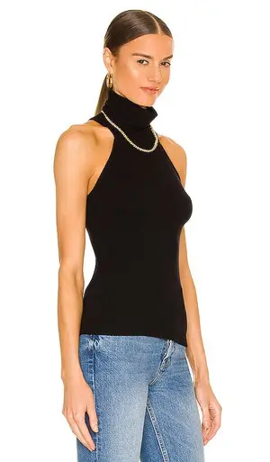 Michael Lauren Ribbed Turtleneck Tank - Black