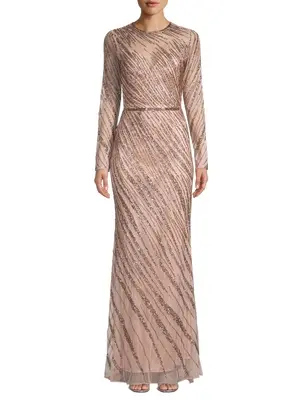 Mac Duggal Sequin Long-sleeve Gown
