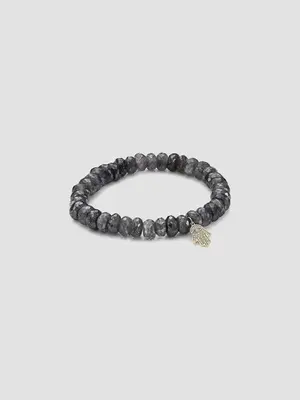 SYDNEY EVAN 14k Yellow Gold, 0.11 Tcw Diamond & Iolite Hamsa Beaded Bracelet - Blue