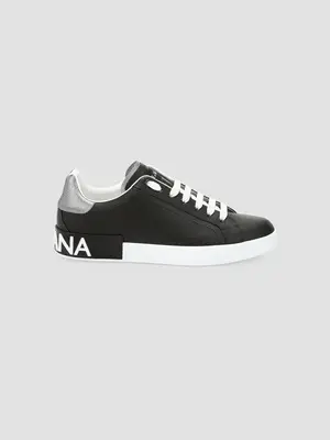 Dolce & Gabbana Portofino Leather Sneakers Black Silver