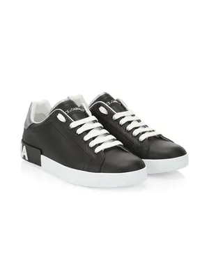 Dolce & Gabbana Portofino Leather Sneakers - Black Silver
