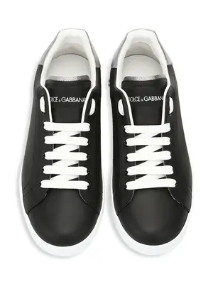 Dolce & Gabbana Portofino Leather Sneakers - Black Silver