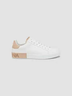 Dolce & Gabbana Portofino Leather Sneakers White Light Brown