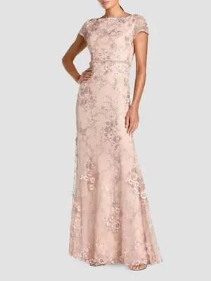 Mac Duggal Beaded & Embroidered Lace Gown - Blush