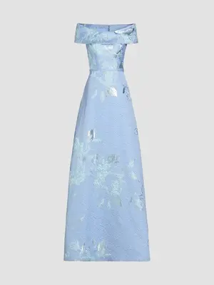 Rickie Freeman For Teri Jon Floral Off-the-shoulder Gown - Periwinkle