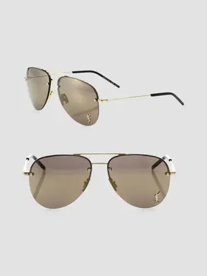 Saint Laurent Monogram 59mm Mirrored Aviator Sunglasses - Gold