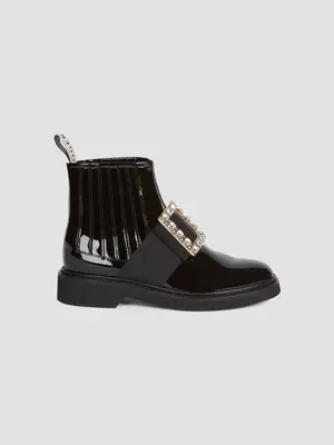 ROGER VIVIER Viv Rangers Strass Patent Leather Chelsea Boots - Nero