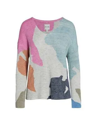 NIC+ZOE Women's Puzzle Time Cotton-Blend Sweater - Blue Multi - Size Small - Blue Multi  - Blue Multi